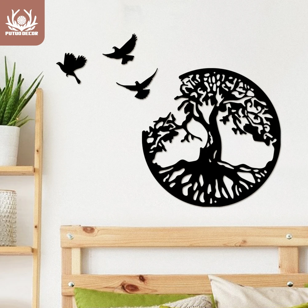 Putuo Decor Tree Of Life And Birds Of Peace Wooden Wall Art Decorative ...