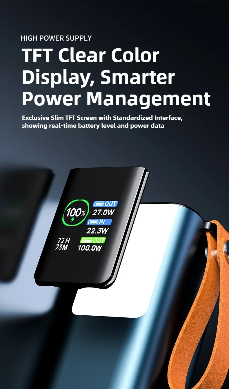 PD100W 20000 мАч Power Bank Быстрая зарядка, TFT-экран с металлическим ...