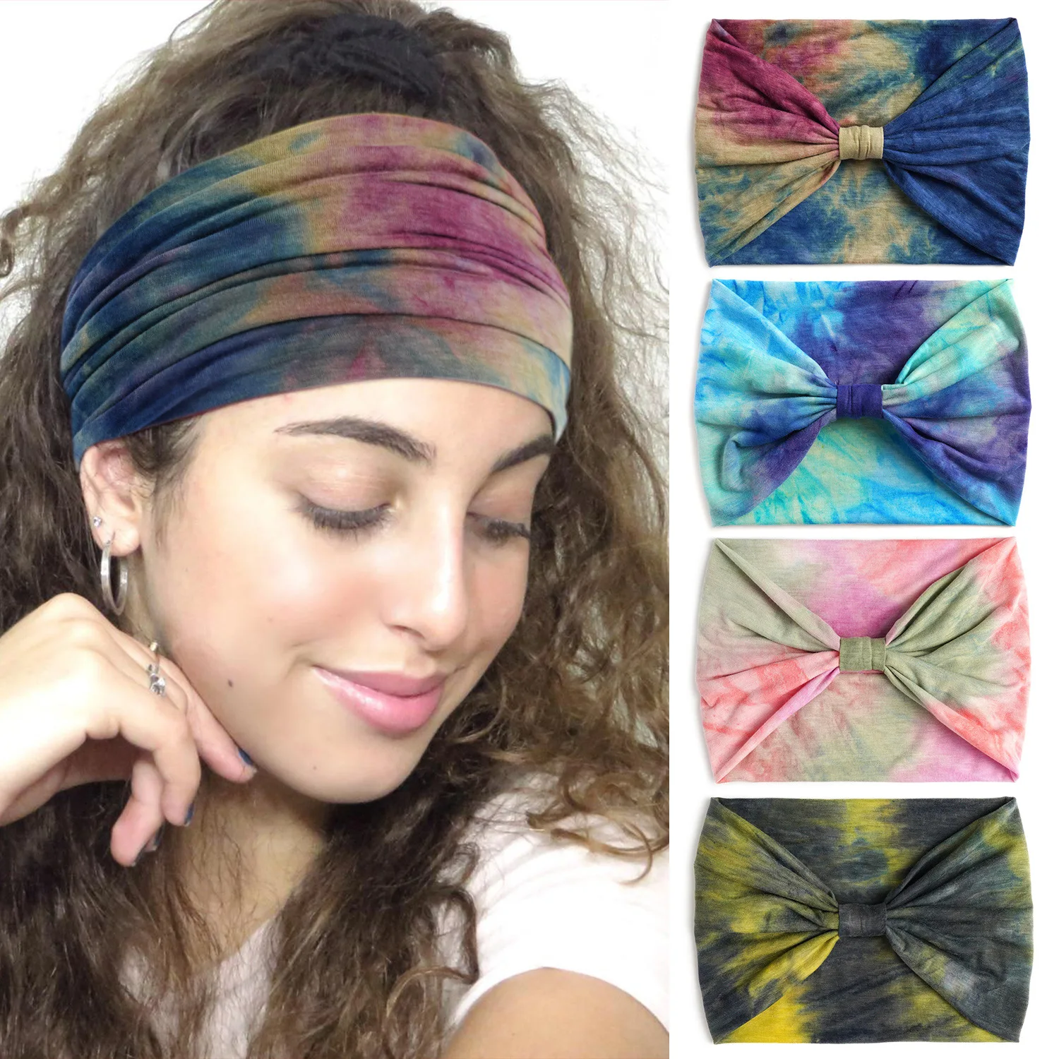 Wide-Tie-Dye-Headbands-para-Mulheres-Yoga-Workout-Head-Wraps-Atado ...