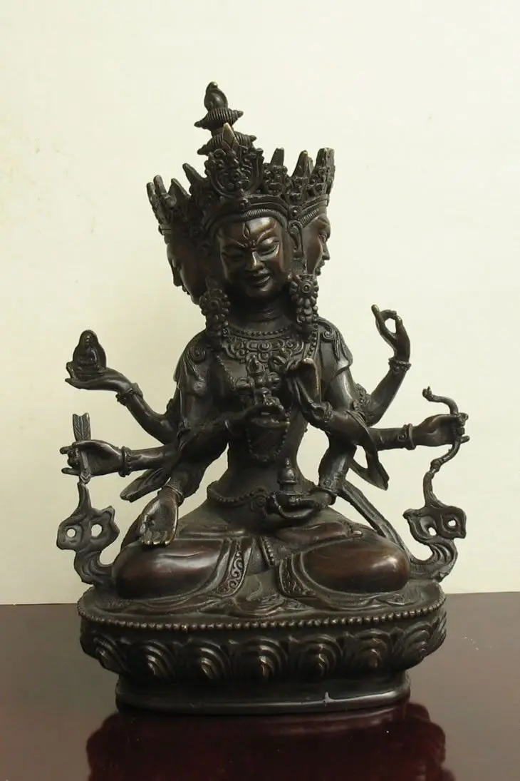 Estatua-de-Buda-de-3-caras-bronce-tibetano-antiguo-Vajra-Dios ...