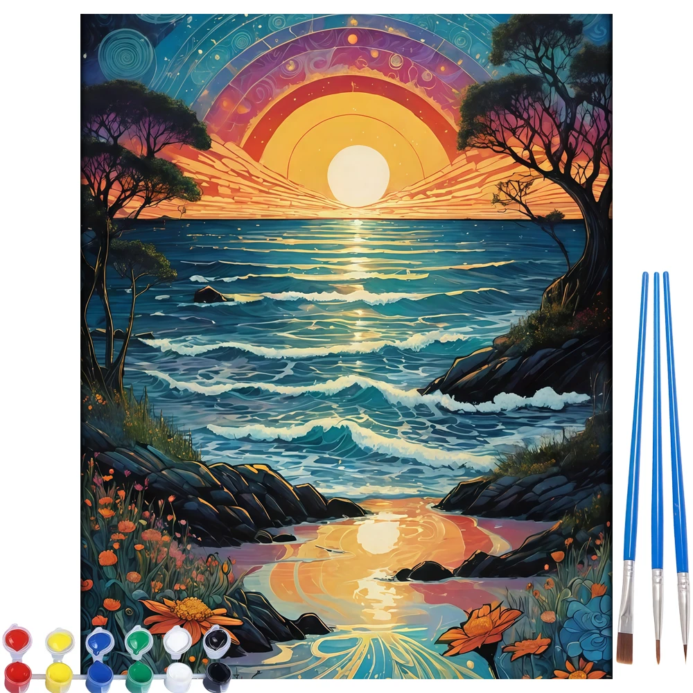 Magnificent Seascate Sunset DIY Paint By Numbers Set - Coastal Rock ...