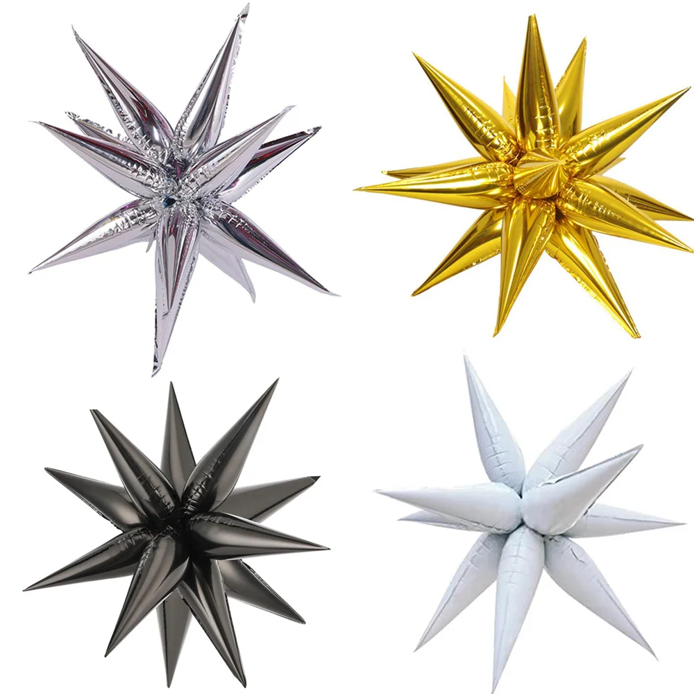 12pcs-set-Star-Foil-Balloons-Points-Black-White-Gold-Silver-Starburst ...