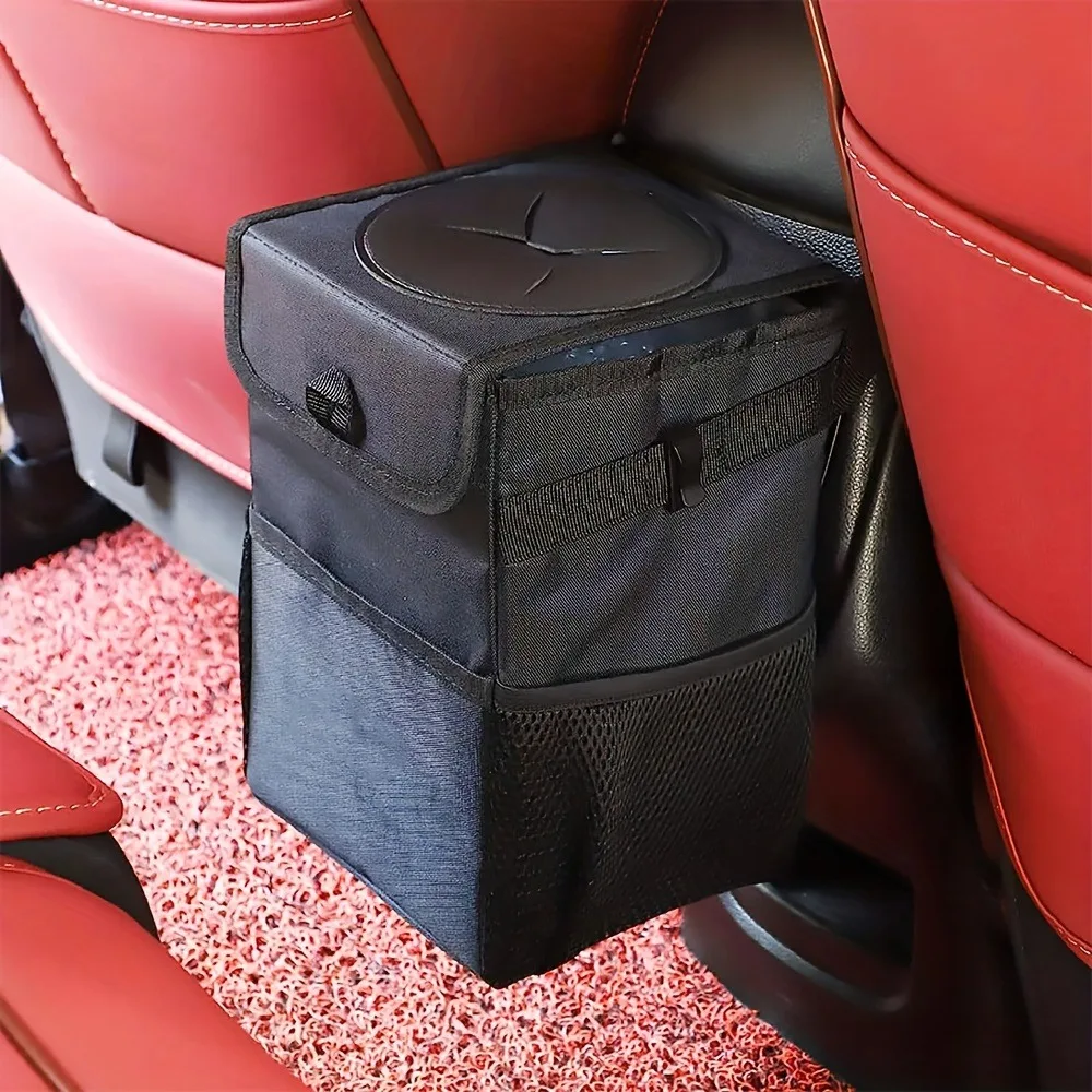 1pc Universal Car Wastebasket, Hanging Trash Can With Storage Pockets ...