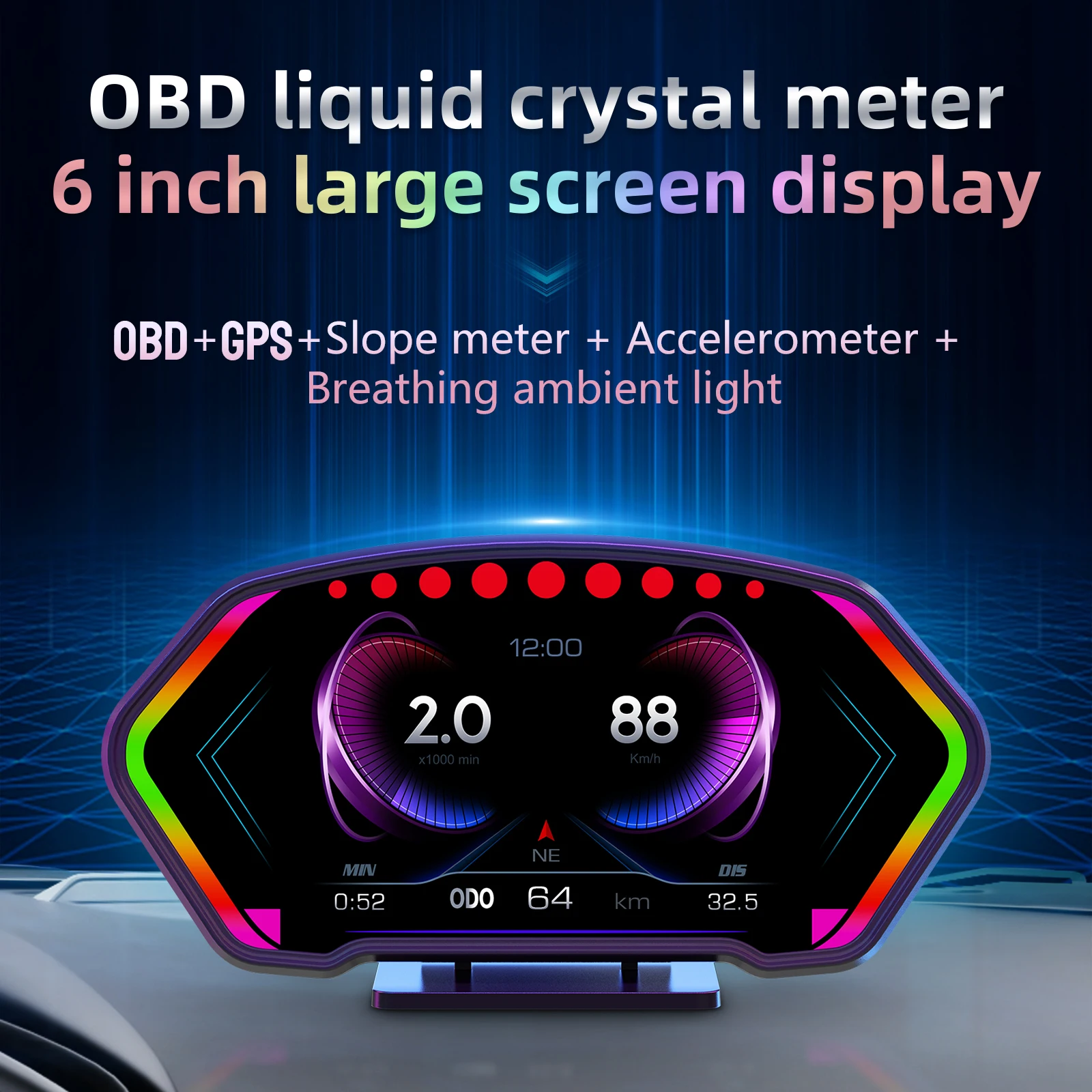 Car-OBD-GPS-Heads-Up-Display-P3-HUD-LCD-Touch-Screen-Speedometer-Slope ...