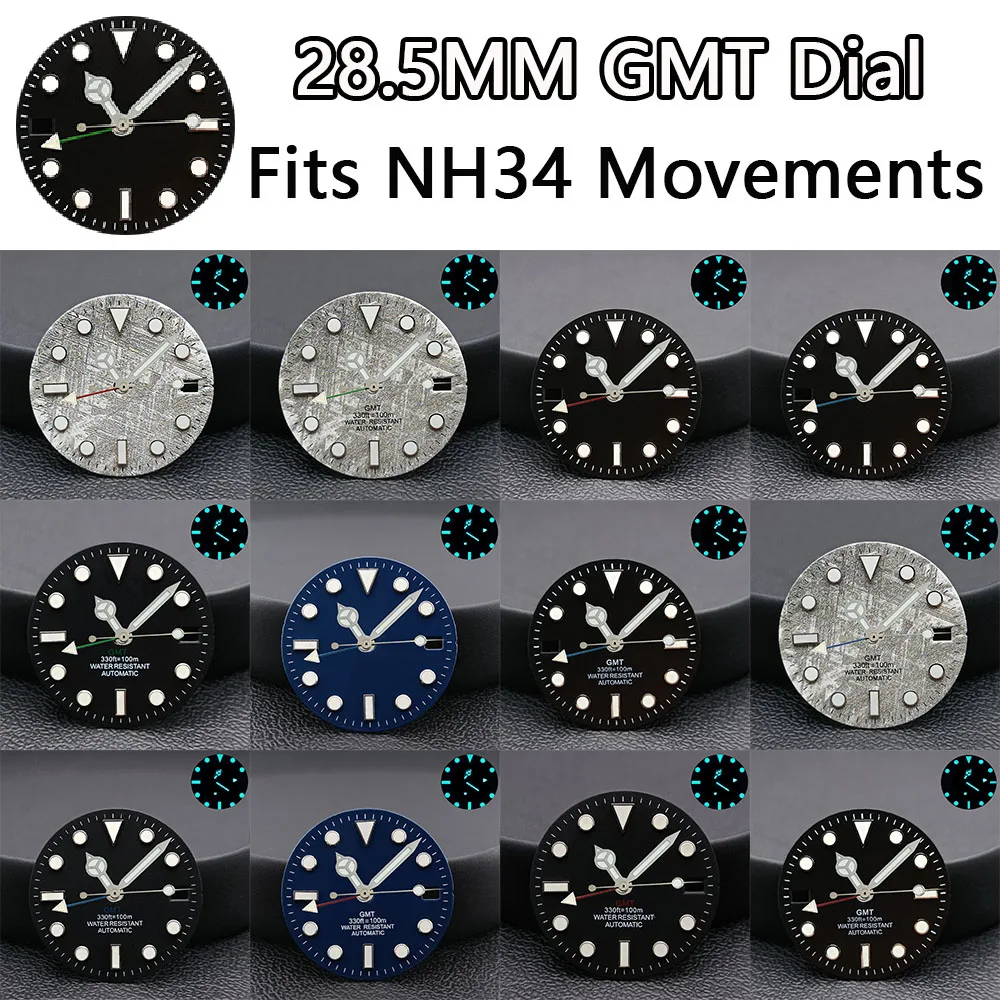 28-5mm-blue-green-luminous-dial-with-GMT-hands-fits-for-NH34-automatic ...