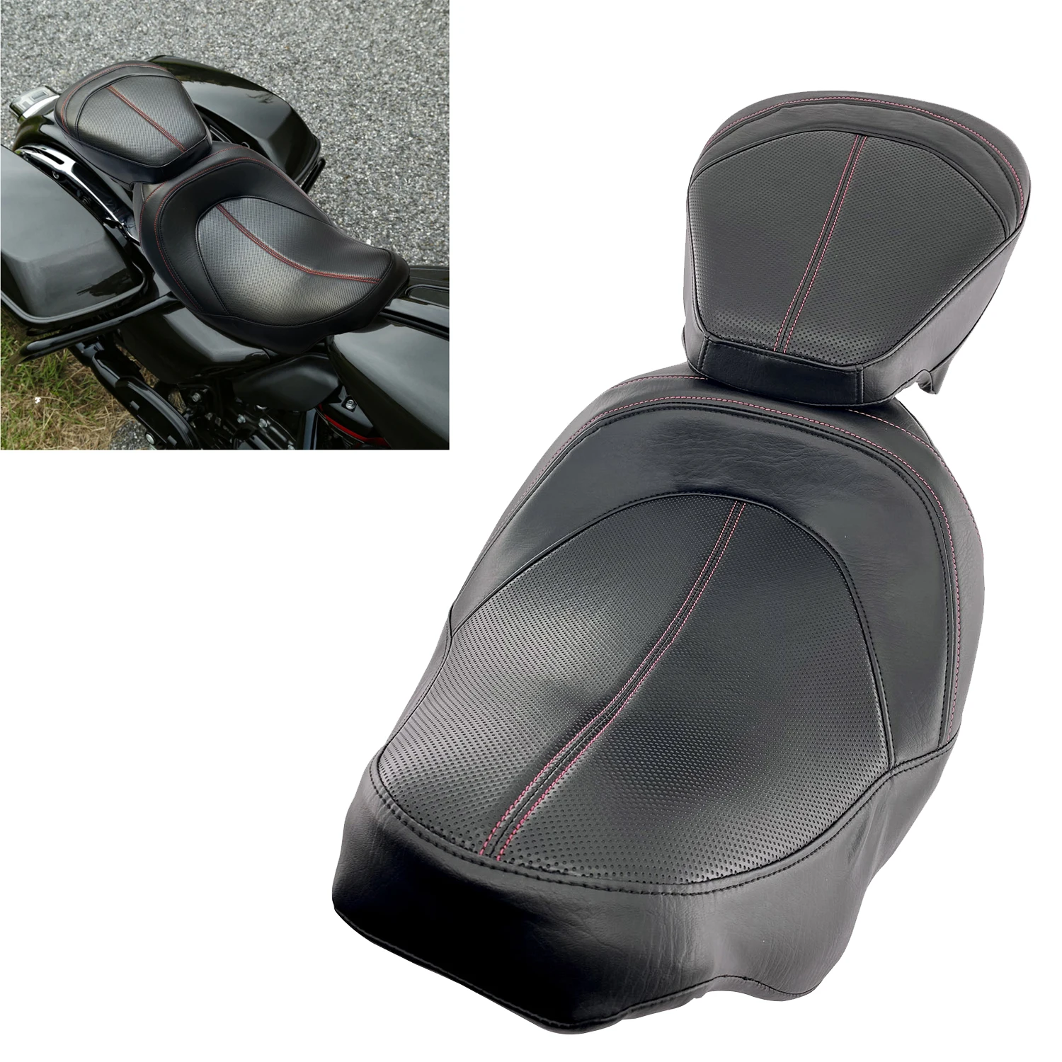 Red-Stitching-Two-Up-Low-Profile-Driver-Passenger-Pillion-Seat-For ...