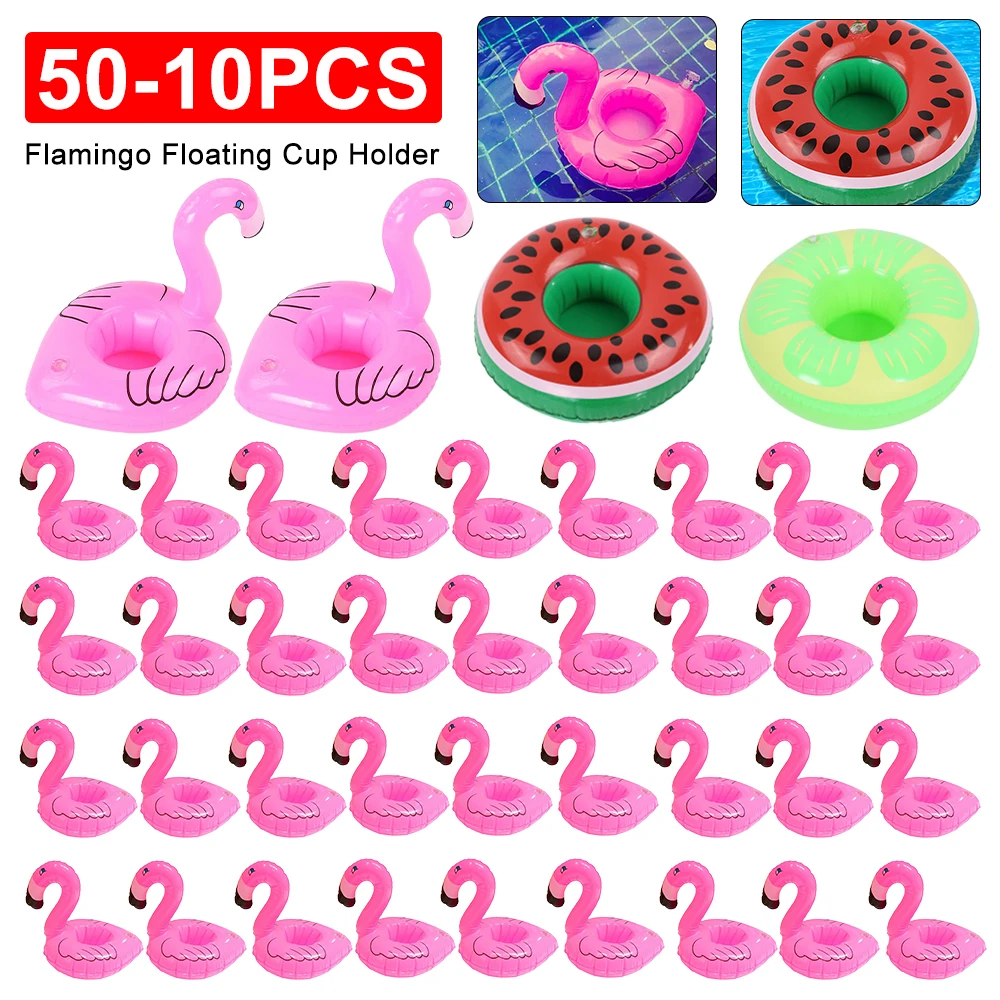 50-10PCS-Flamingo-Water-Cup-Holder-Pvc-Floating-Floating-Cup-Tray-Water ...