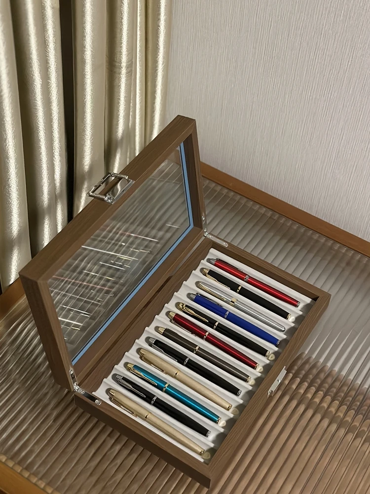 New-Pen-Display-Box-Transparent-Glass-Cover-Pencil-Ball-Pen-Storage-Box ...