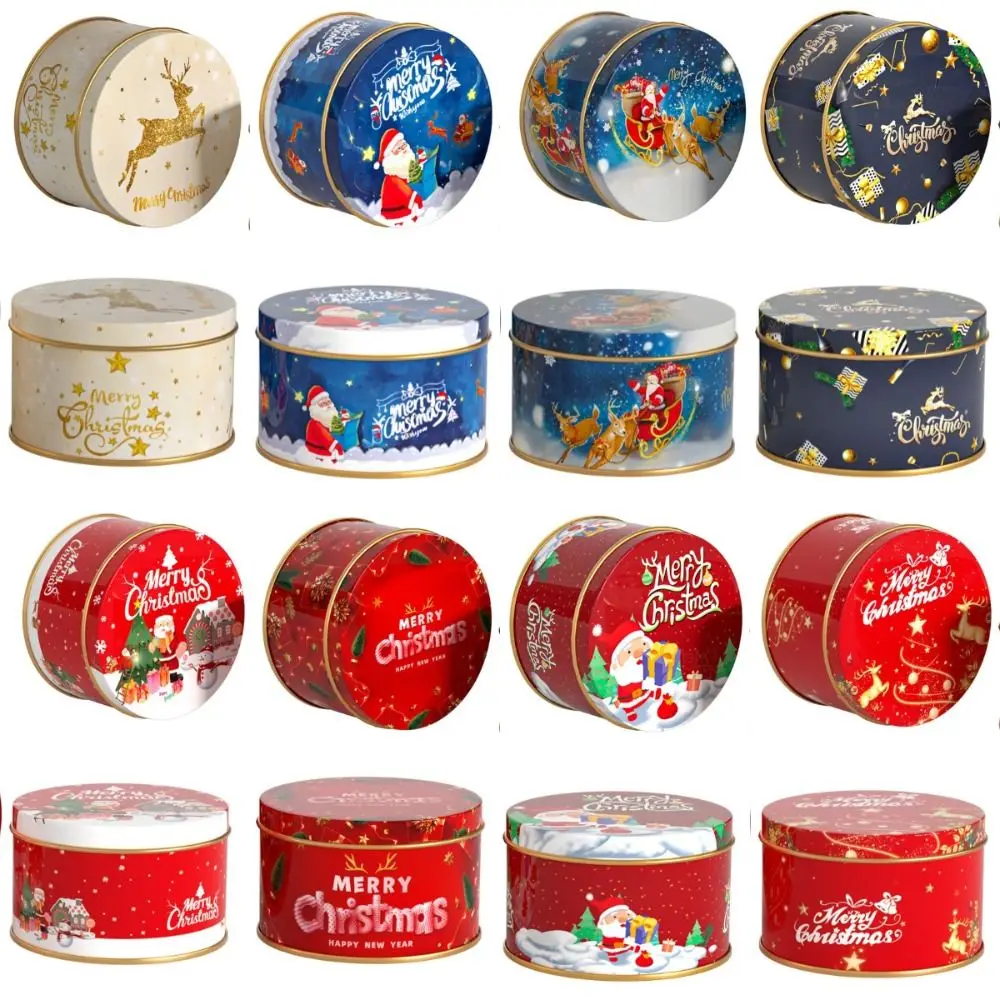 Christmas Tinplate Round Candy Tin Can Metal Jars With Lid Container ...