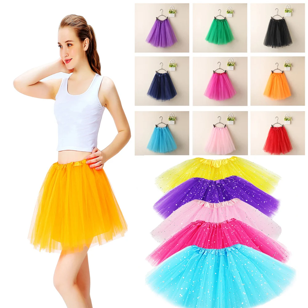 Women Mini Tutu Skirts Solid Fluffy Tulle Princess Ball Gown Pettiskirt ...