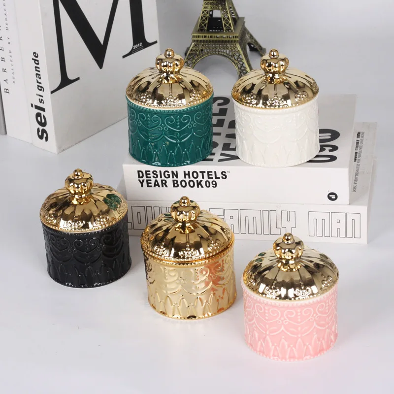 European-style Electroplating Ceramic Storage Jar Display Box Crown ...