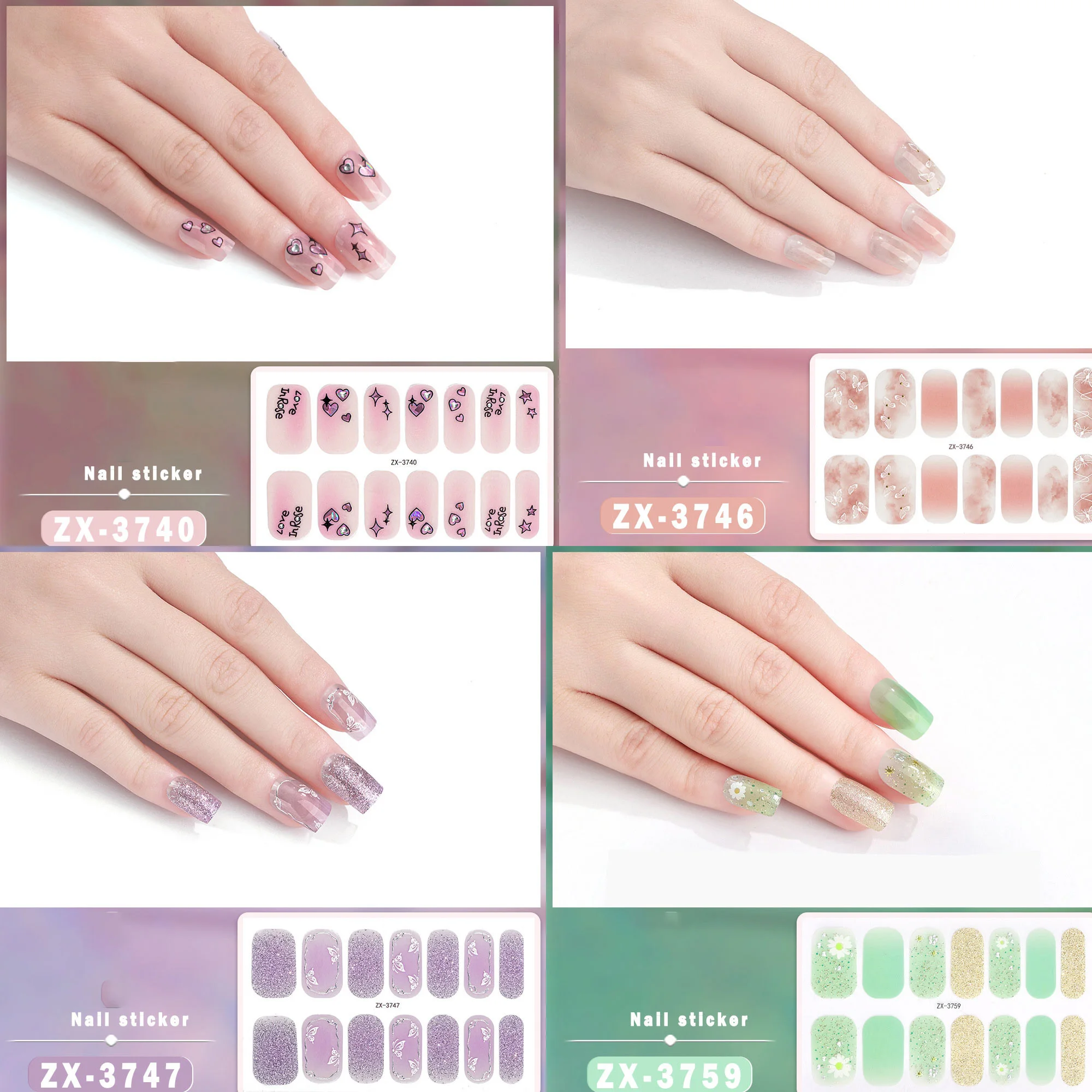 14tips-Full-Cover-Nail-Art-Stickers-Sparkly-Nail-Strips-Self-Adhesive ...