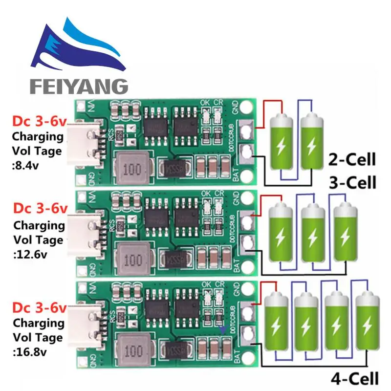 Multi-cell 2s 3s 4s Type-c To 8.4v 12.6v 16.8v Step-up Boost Lipo ...