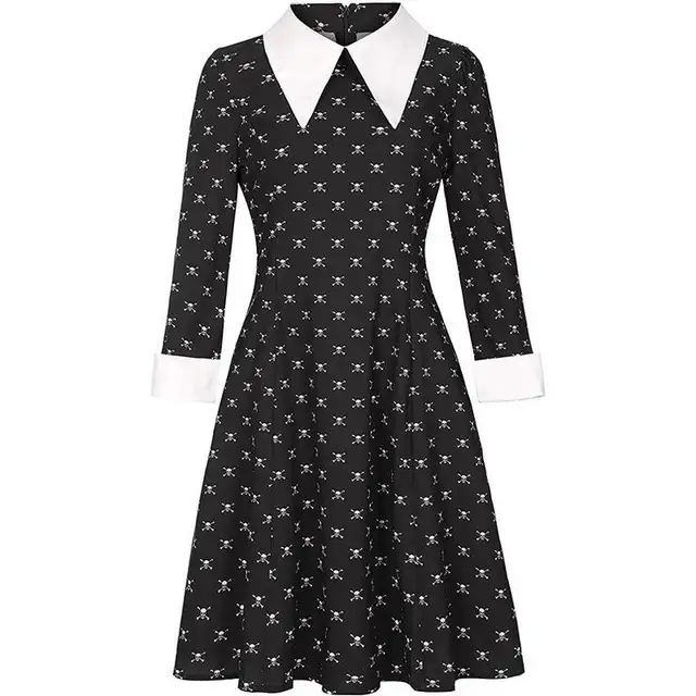 Halloween costume Gothic costume Wednesday dress black dress white ...