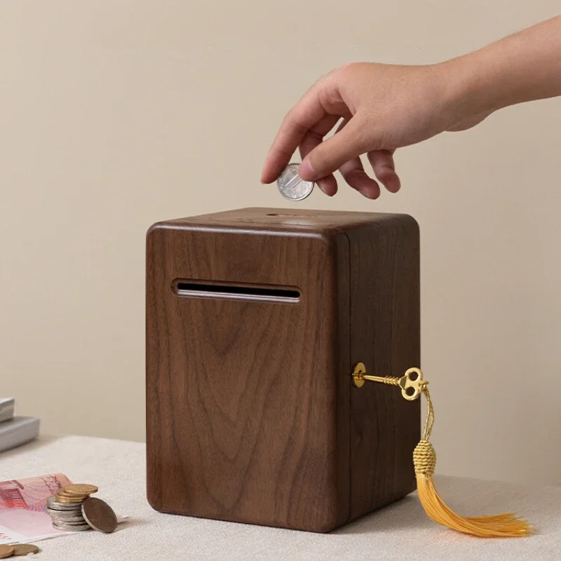 Light-Luxury-Black-Walnut-Lockable-Piggy-Bank-Children-s-Birthday-Gift ...