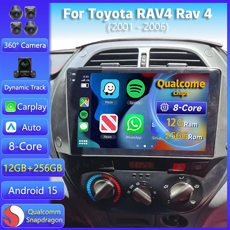 Android 15 Carplay Car Radio For Toyota RAV4 Rav 4 2001 2002 2003 ...