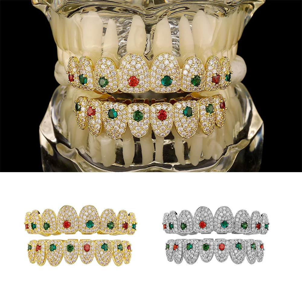 RACHELZ-Hip-Hop-Full-CZ-Stone-Teeth-Grillz-Gold-Silver-Color-Red-Green ...
