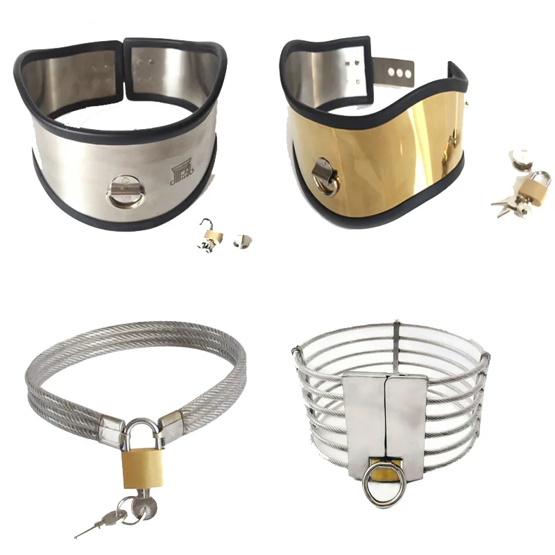 Stainless-Steel-Locking-Dog-Slave-Choker-Neck-Collar-BDSM-Restraint-Choker-Harness-Adult-Role ...