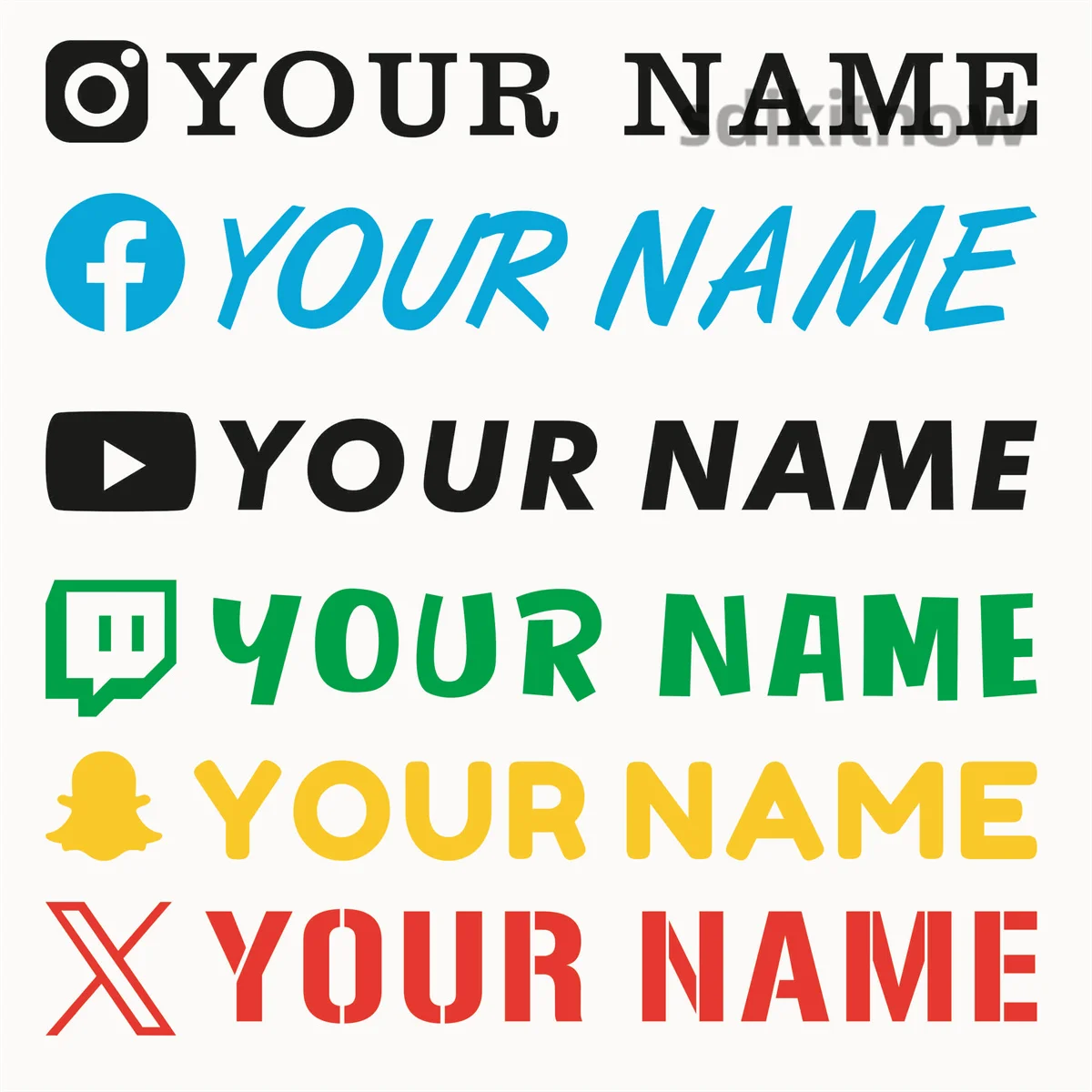 Custom-Text-Instagram-my-name-sticker-Facebook-logo-X-YouTube-Snapchat ...
