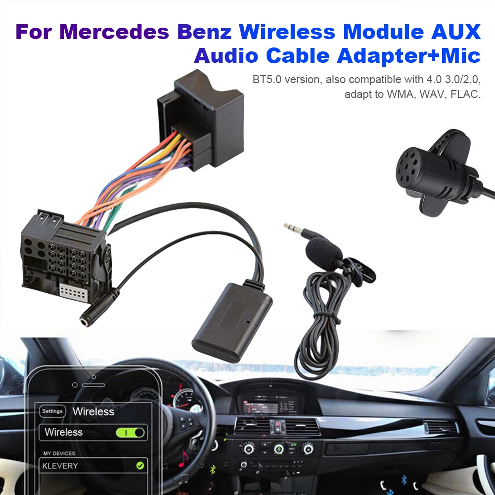 Audio MP3 Music Adapter with Microphone Car Stereo Bluetooth-Compatible ...