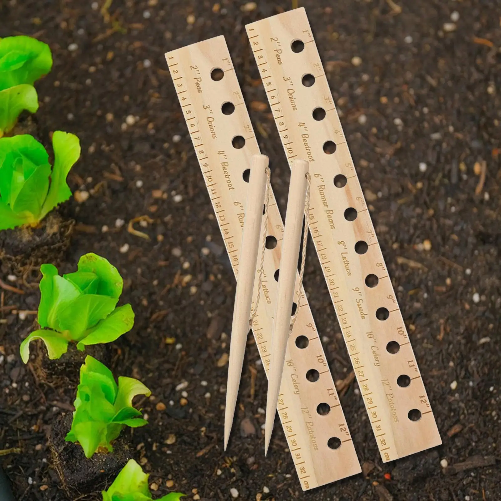 2-Pieces-Planting-Ruler-and-Dibber-Portable-Seeding-Spacing-and ...