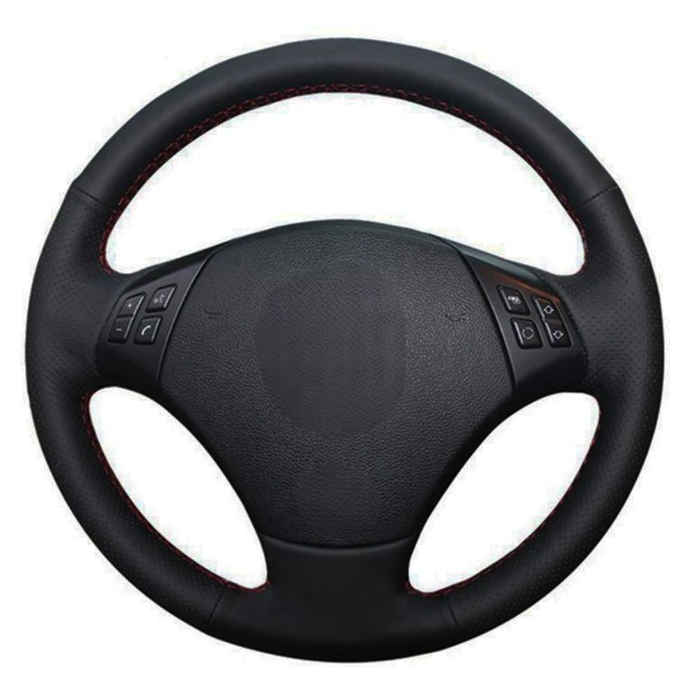 Funda-de-cuero-Artificial-para-volante-de-coche-cosida-a-mano-negra ...