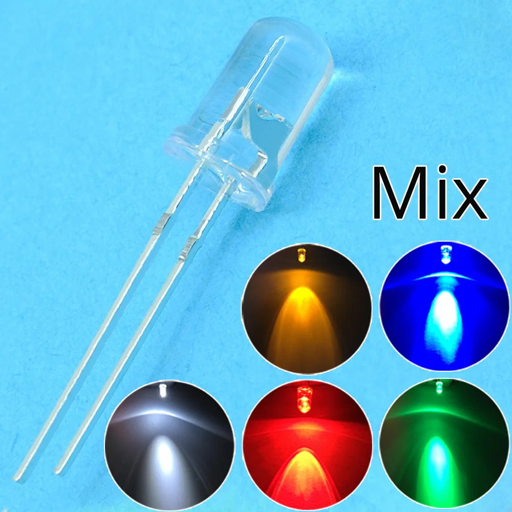 500Pcs 5mm Runde Weiß Blau Gelb Grün Rot Mix Led Super Bright Emitting ...