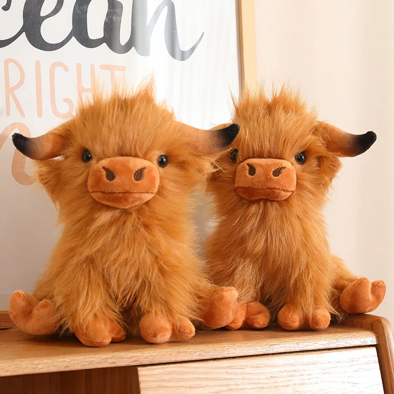 27cm Kawaii Simulation Highland Cattle Plush Toys Animal Cow Stuffed ...