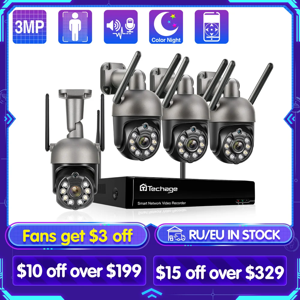 Techage-8CH-3MP-Wireless-Security-Camera-Kit-Wifi-PTZ-IP-Camera-Outdoor ...