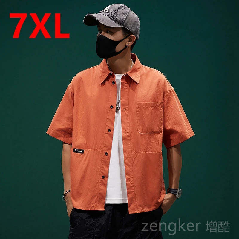 Big size Cotton short-sleeved shirt men's summer thin tide big yards ...