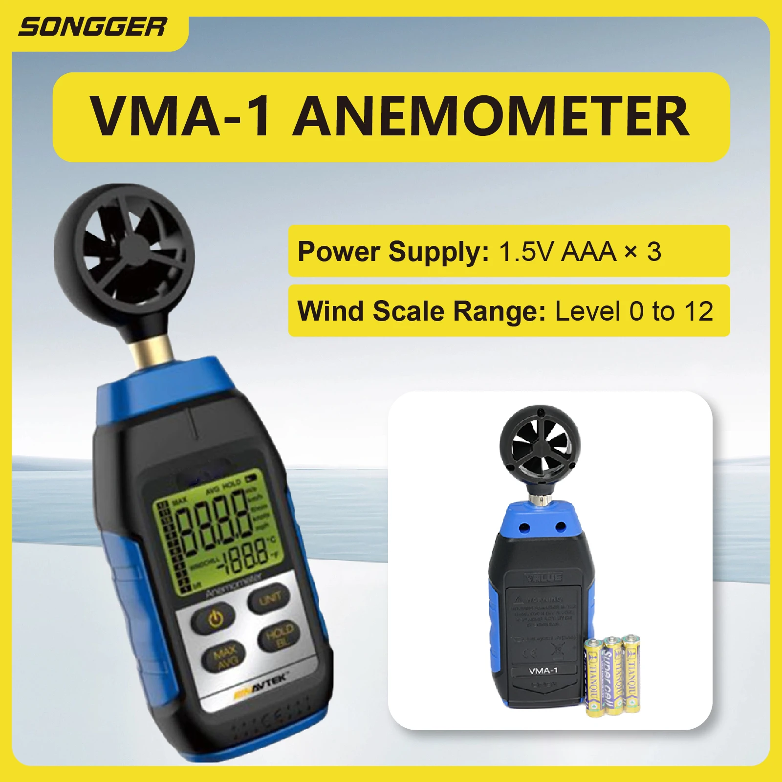 Handheld Digital Anemometer Wind Speed Meter Airflow Velocity Tester ...