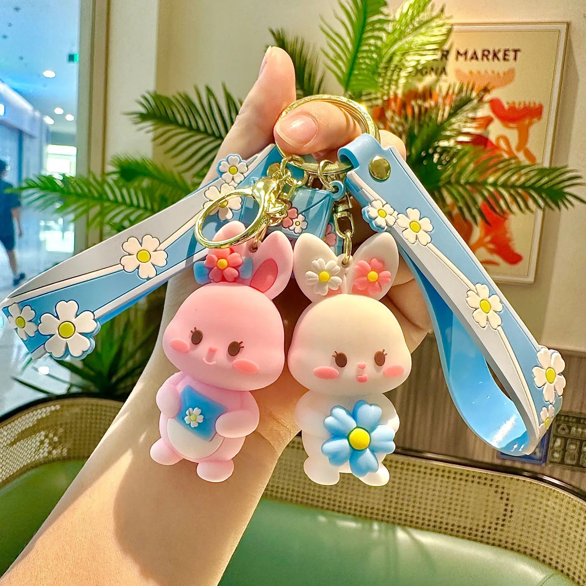 Creative-Cute-Cherry-Blossom-Rabbit-Keychain-Hanging-Cartoon-Couple-Car ...