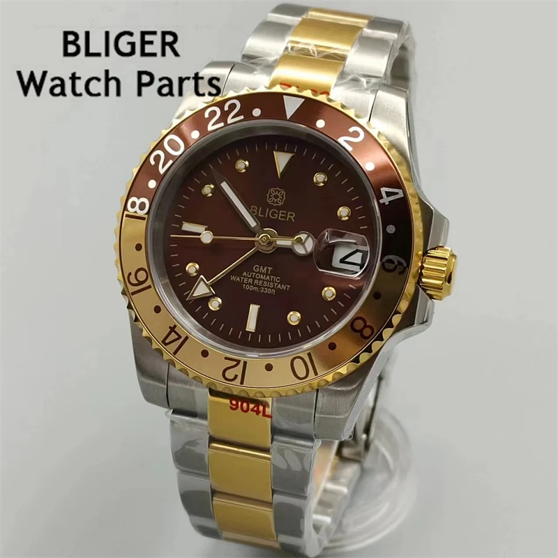 BLIGER-40mm-Rootbeer-GMT-Men-Watch-NH34-Automatic-Movement-Luxury-Two ...