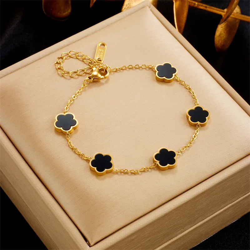 4 Color Stainless Steel Shell Plant Five Leaf Petal Flower Bracelet Without Fading High Quality Women s Jewelry Clover AliExpress