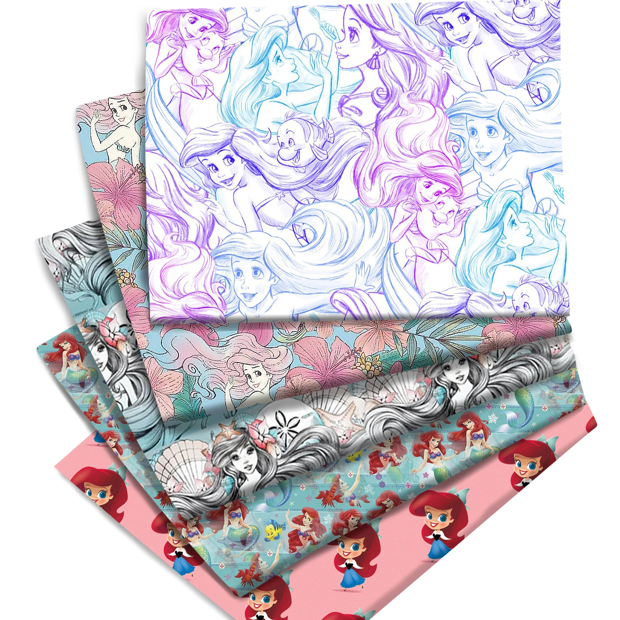 Mermaid Pattern Cotton Fabric | Cotton Fabric Little Mermaid - Sale ...