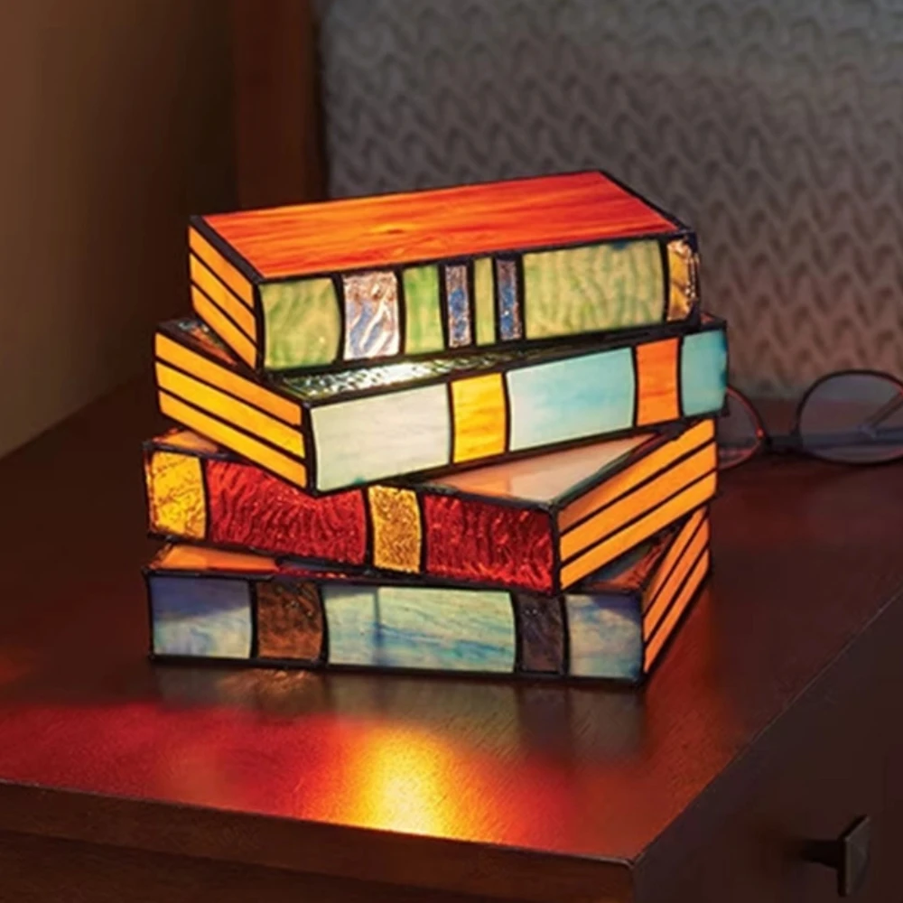 Book-Shape-Light-Colorful-Handicraft-Stacked-Books-Light-Resin-Light-Up ...