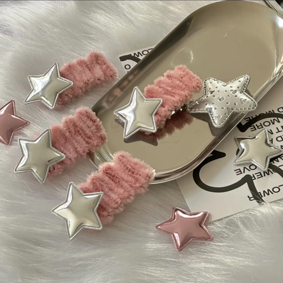 Pink Geometric Plush Leather Star Pentagram Hair Clip for Women Sweet ...