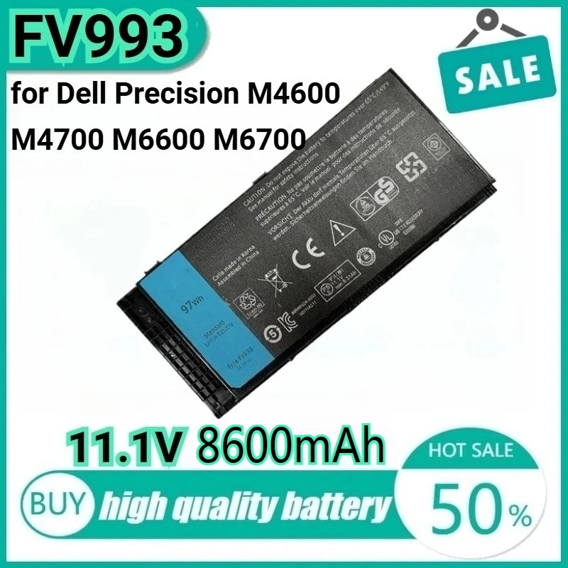 New FV993 11.1V 97Wh 8600mAh Laptop Battery for Dell Precision M4600 ...