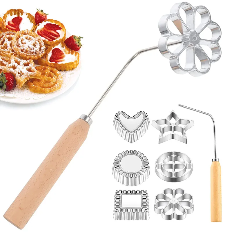 Swedish Rosette Iron Mold Aluminum Timbale Aluminum Waffle Molds Funnel ...