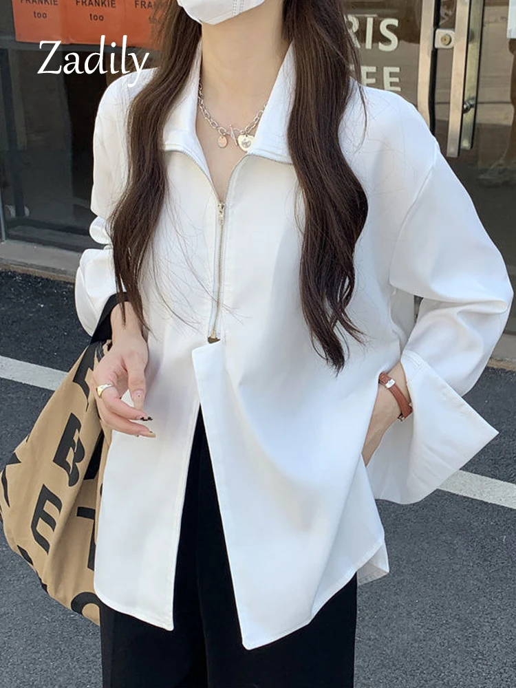 Zadily 2024 Summer Street Style Long Sleeve White Chiffon Shirt Women ...
