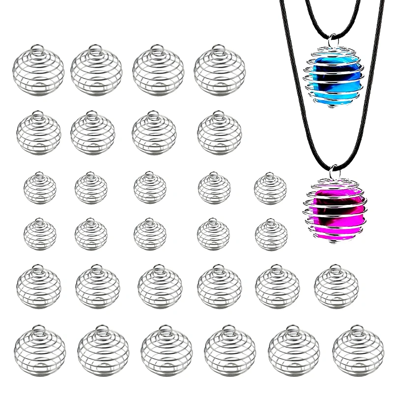 30 PCS Spiral Bead Cages Jewelry Pendants 3 Sizes Stone Holder Necklace ...