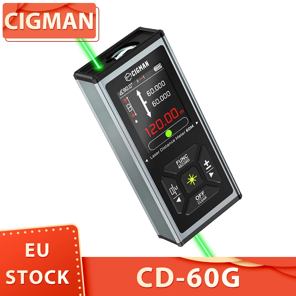 CIGMAN CD-60G 393ft/120M Bilateral Green Laser Measure, with Ft/in/M ...