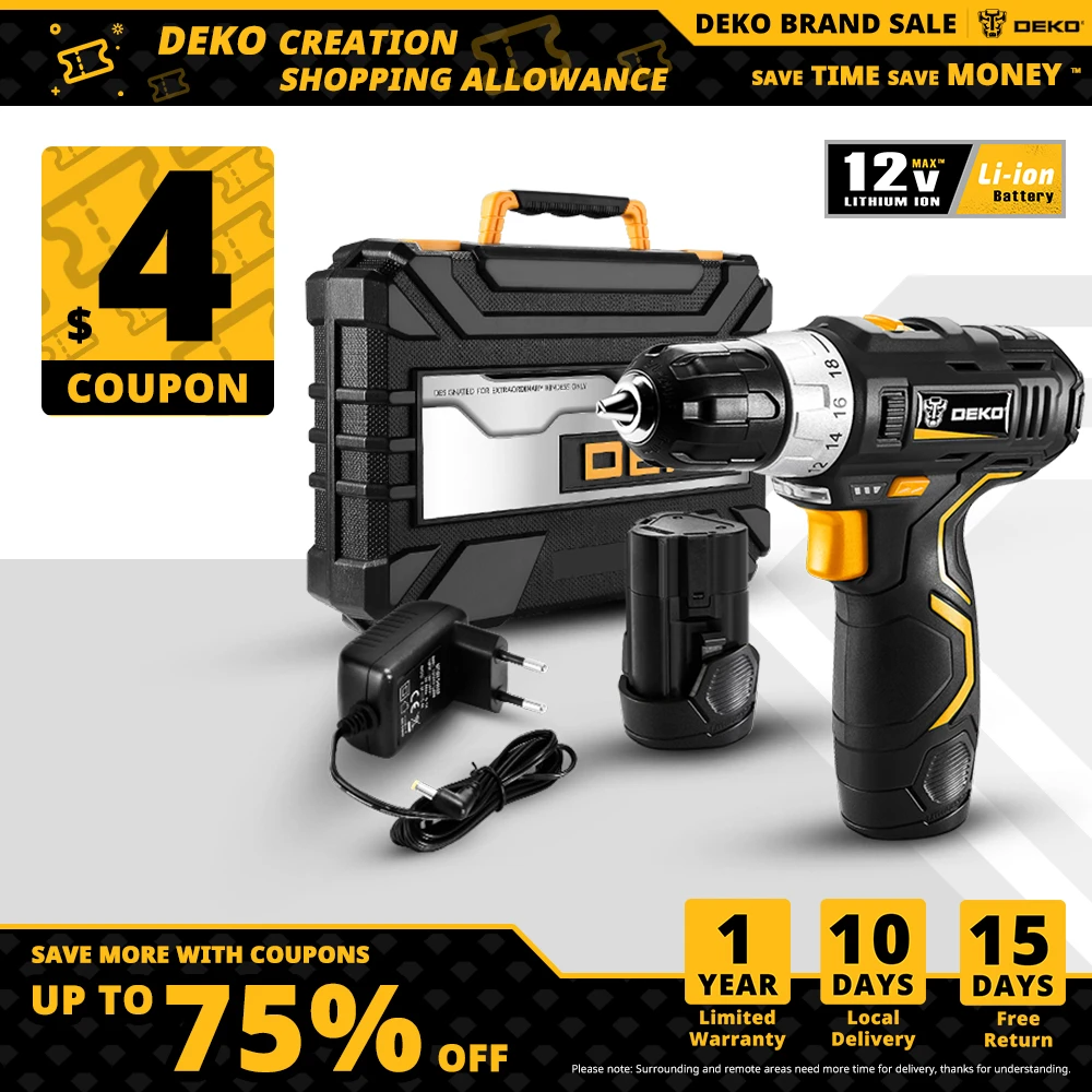 Deko Gcd12du3 12-volt Max Lithium-ion Battery 32n.m 2-speed Electric Cordless Drill Mini Drill ...