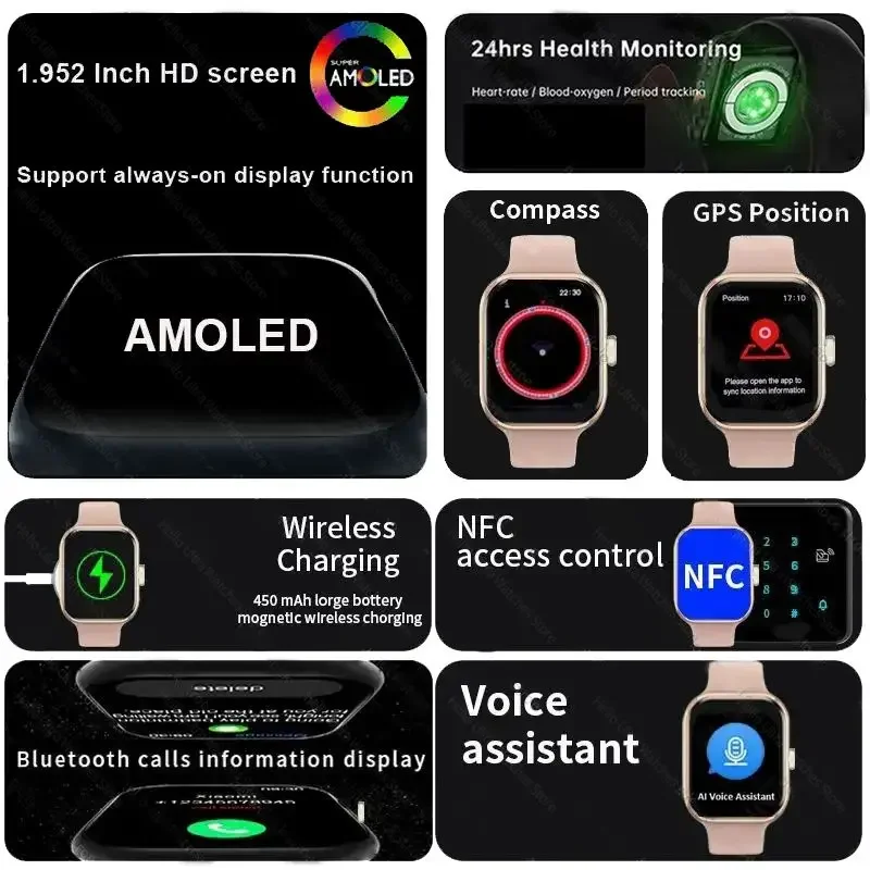 Smart Watch Series 9 45mm AMOLED 4G ROM NFC / Smartwatch 2024 Men Women ...