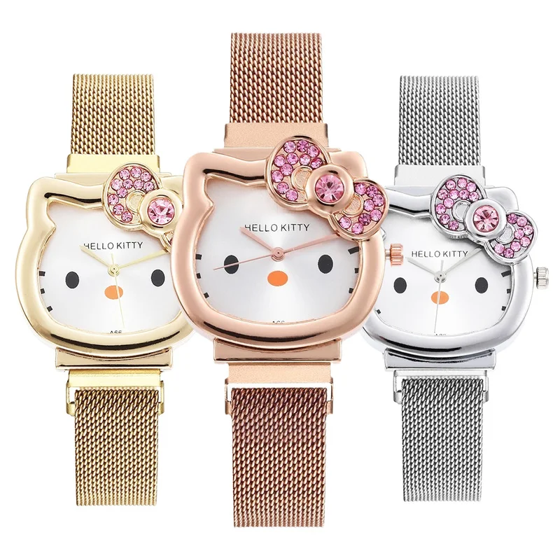 Kitty Watch Diamond Cat Bow | Kawaii Pink Watch | Metal Jewelry ...