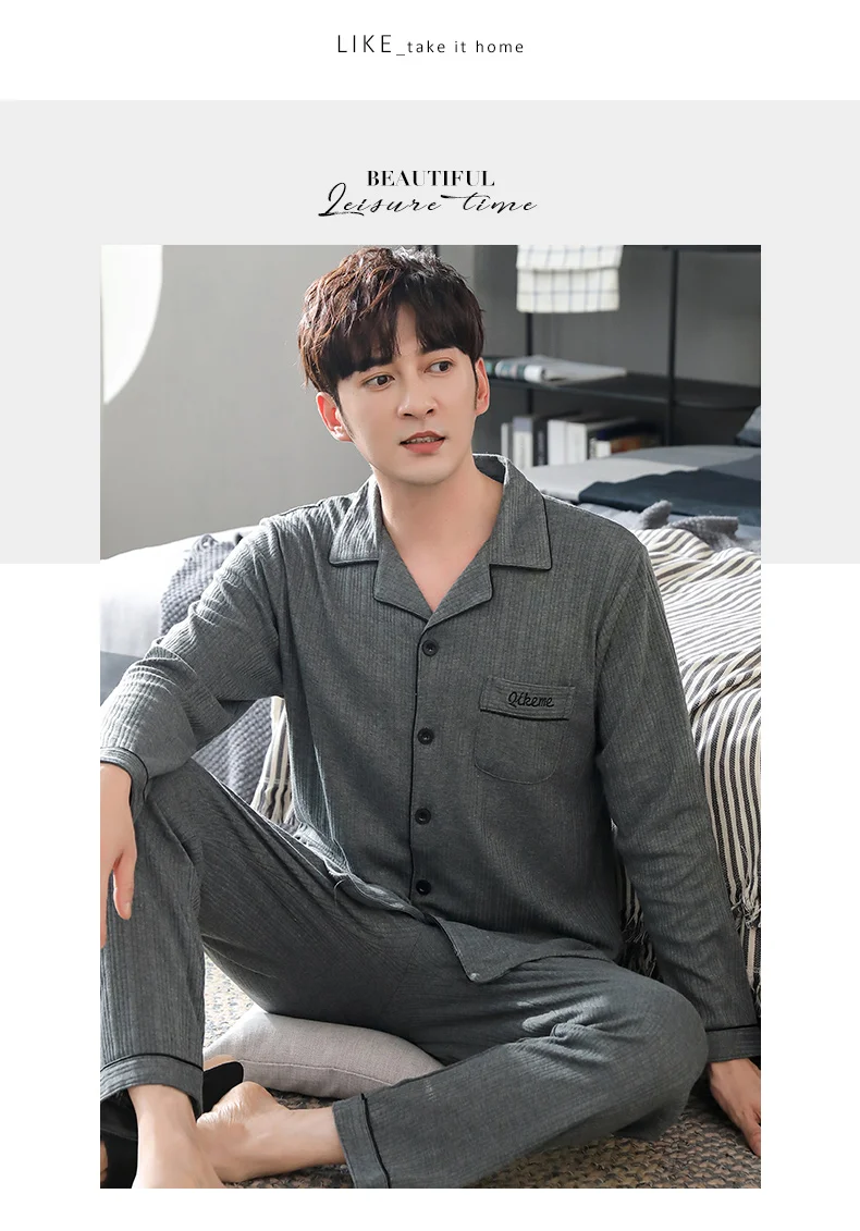 Nouvelle grande taille L-4XL hommes pyjamas automne hiver Gentleman Pijamas mode hommes élégant ...