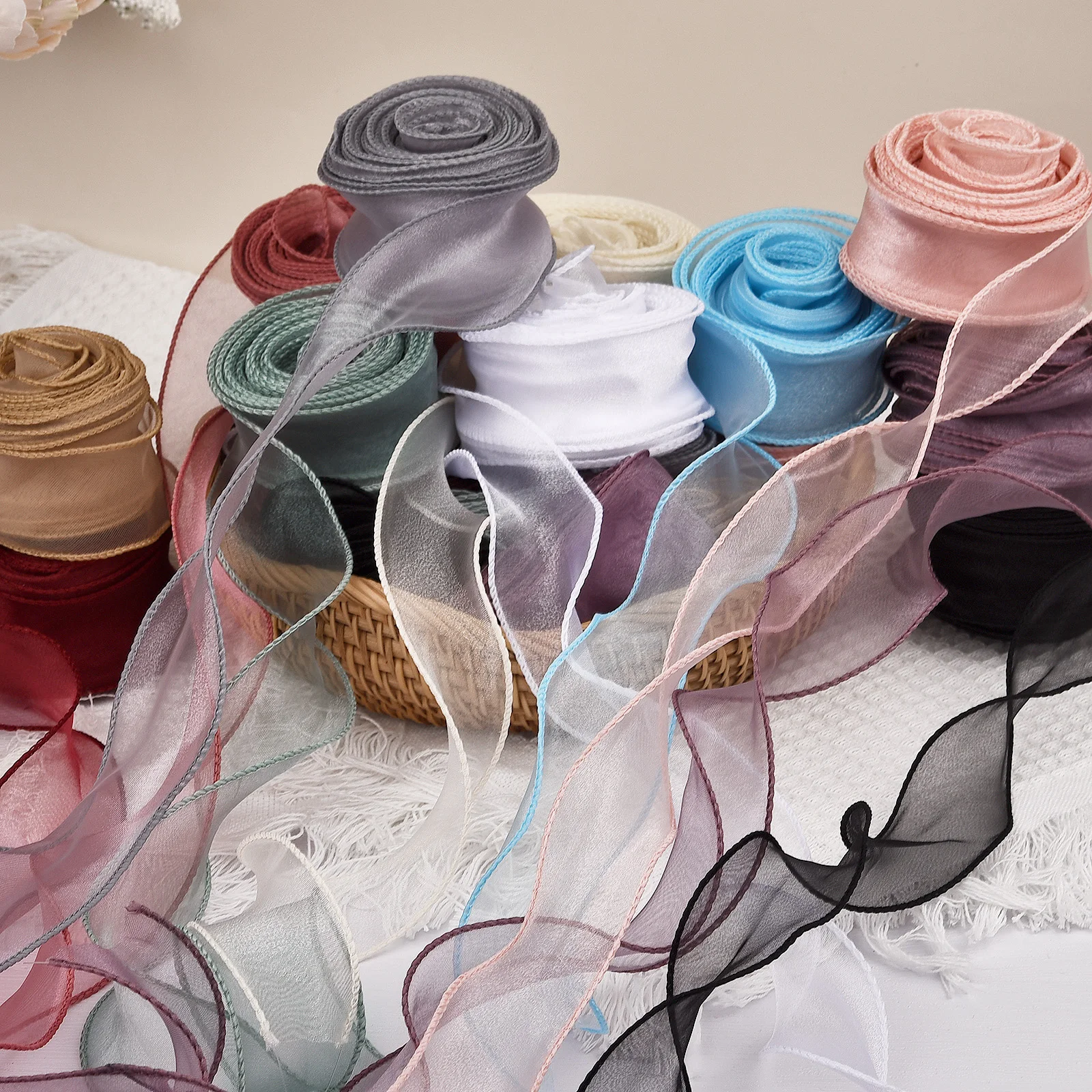 2.2/10M Sheer Chiffon Ribbon Organza Satin Ribbons For Gift Wrapping ...