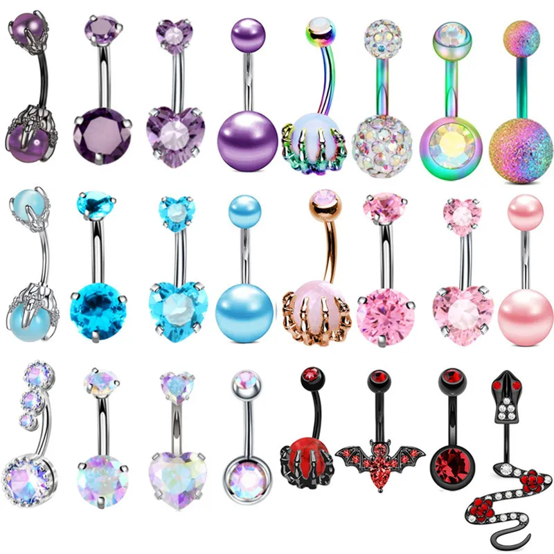 4PC Claw Belly Button Piercing Set Surgical Steel Crystal Belly ...