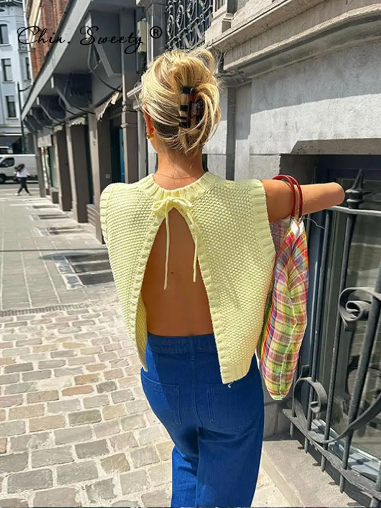 Backless-O-neck-Sleeveless-Sweater-Vest-For-Women-Fashion-Back-Lace-Up ...