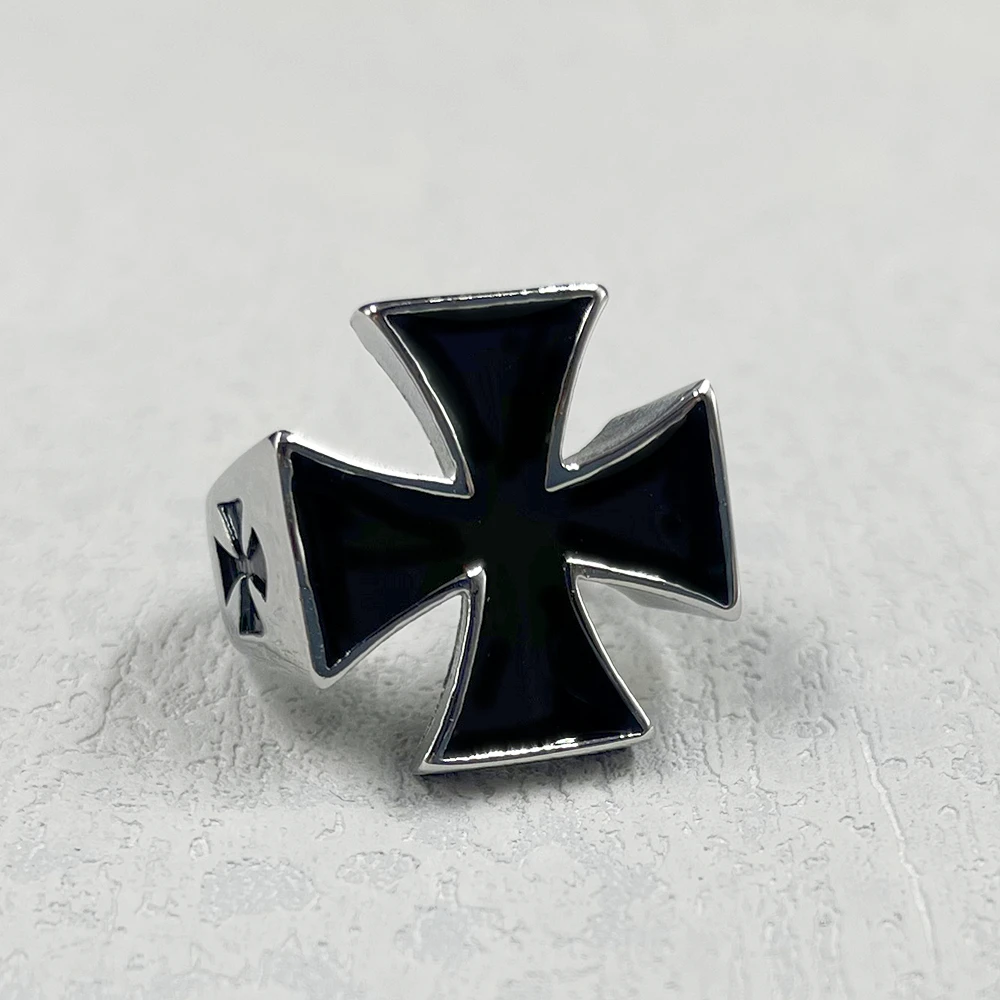 Punk Rock silver black color Crusader Cross Stainless Steel Rings for ...
